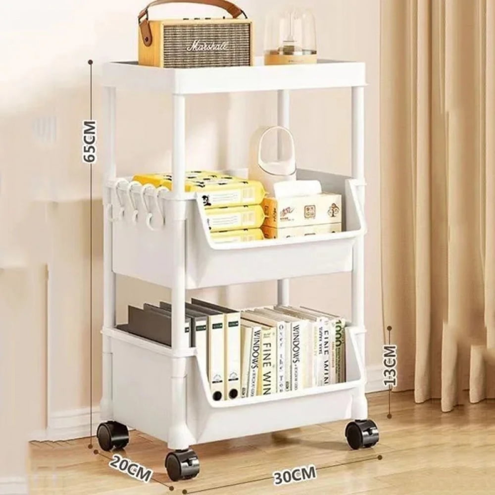 Multi-Layer Trolley Bookshelf Portable Mobile Display Racks Kitchen ...