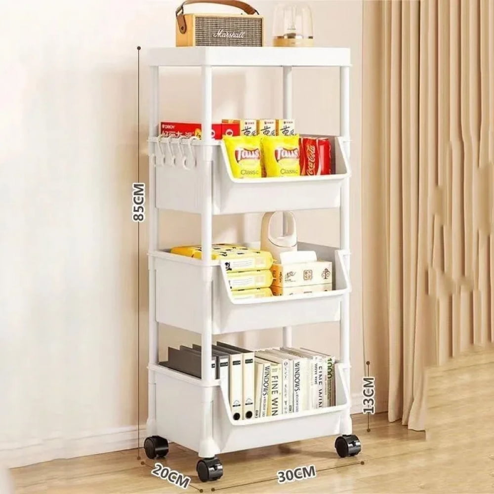 Multi-Layer Trolley Bookshelf Portable Mobile Display Racks Kitchen ...