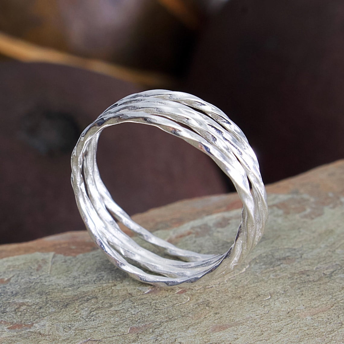 Multi-Layered Sterling Silver Ring for Women, Textured Freeform Wrap ...