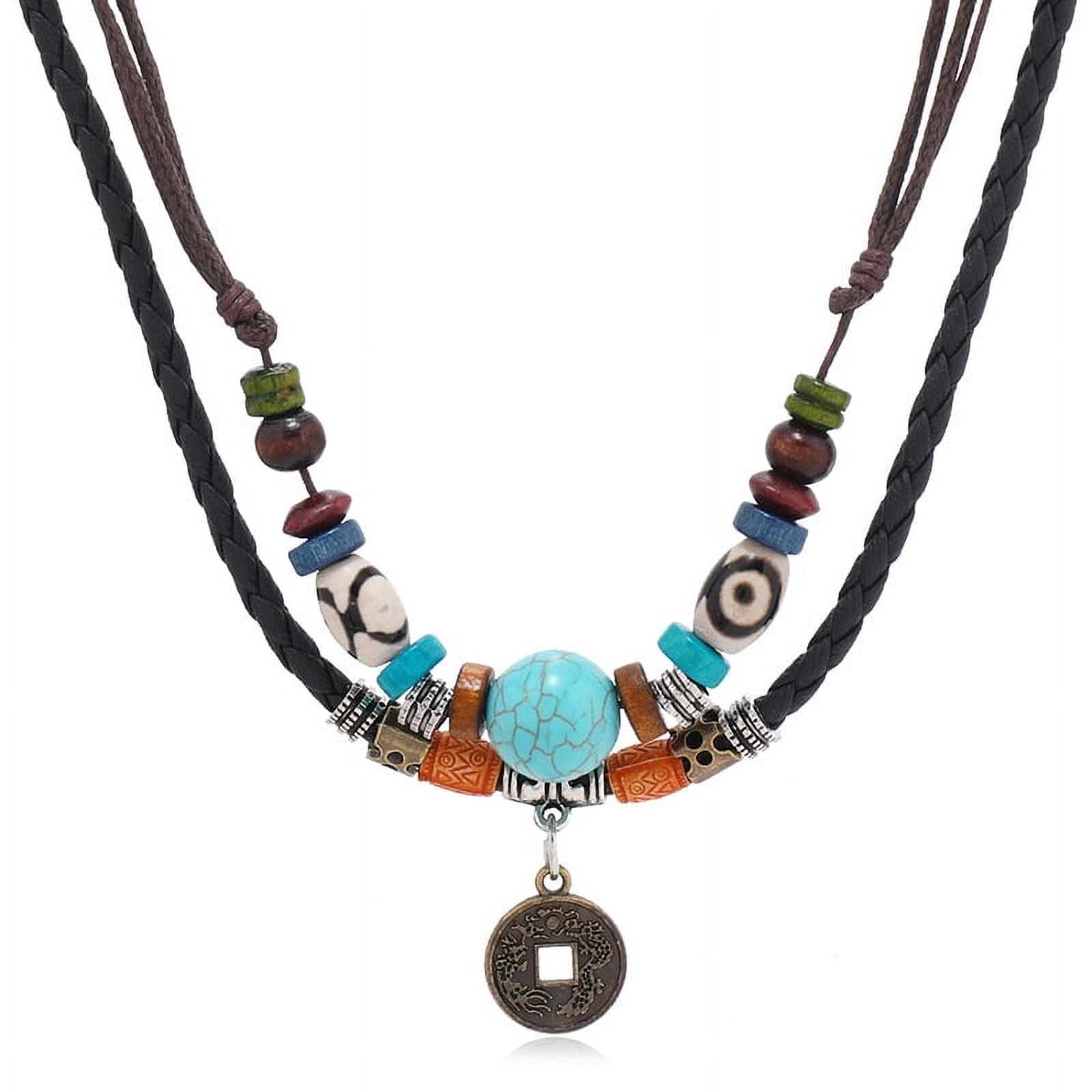 Multi-Layered Turquoise Beaded Braided Leather Necklace, Personalized ...