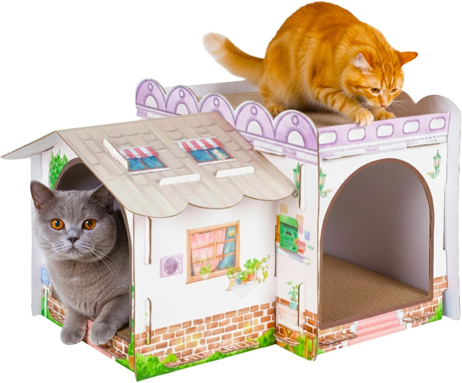 Multi-Level Cardboard Cat House with Scratch Pads, 2-Story Durable Cat ...