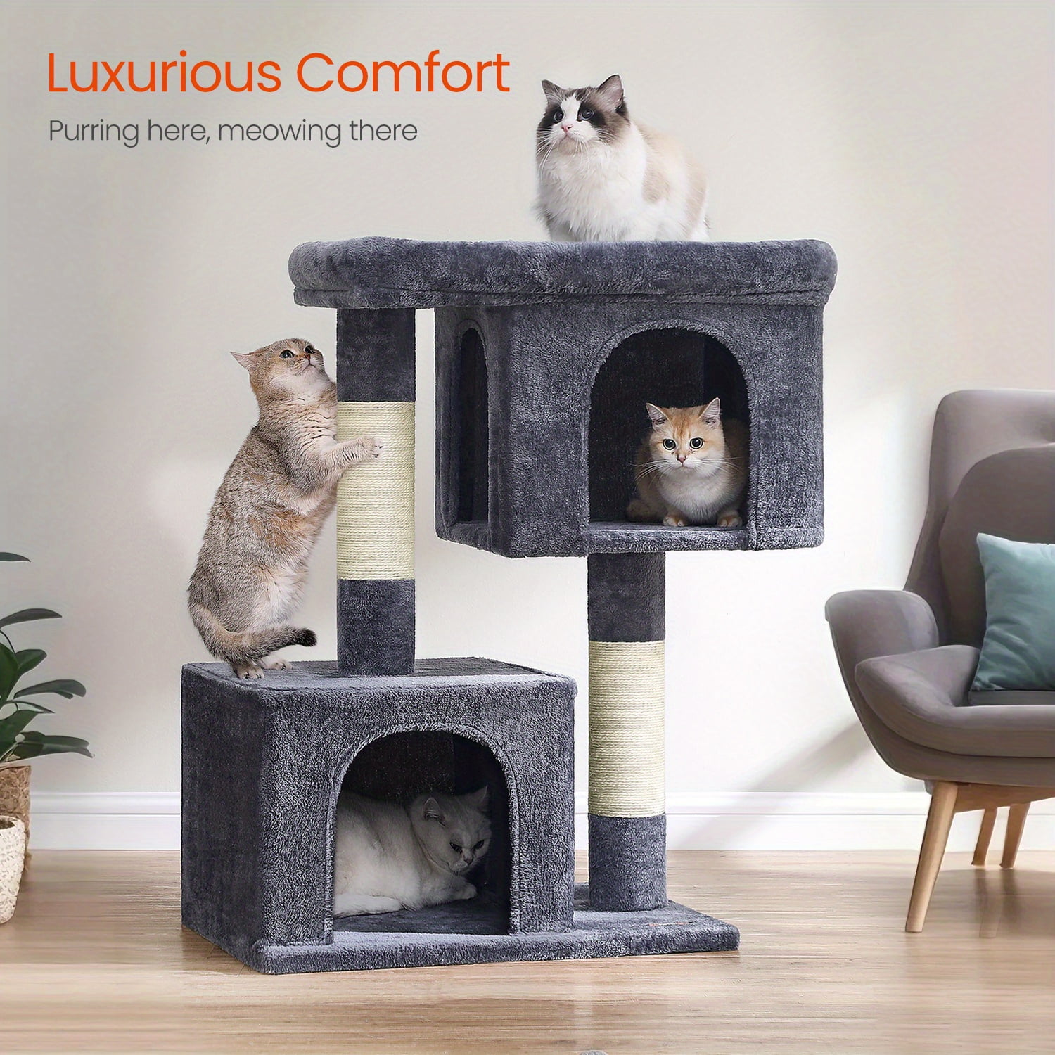 Multi-Level Cat Tree Tower for Large Cats up to 44 lbs - Heavy-Duty ...