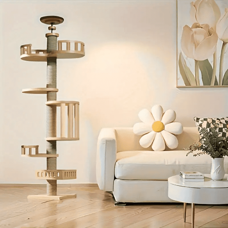Multi-Level Cat Tree Tower With Scratching Posts, Wooden Cat Climbing ...