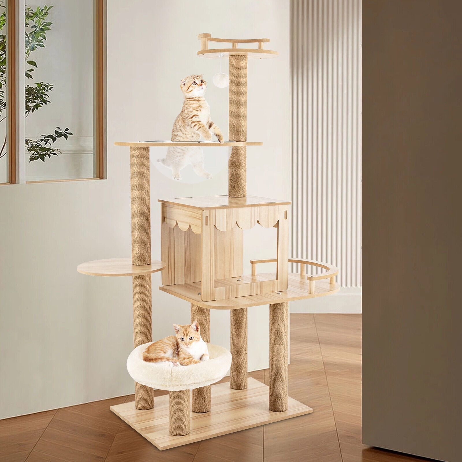 Multi-Level Cat Tree Tower with House, Nest, Scratching Post & Jumping ...