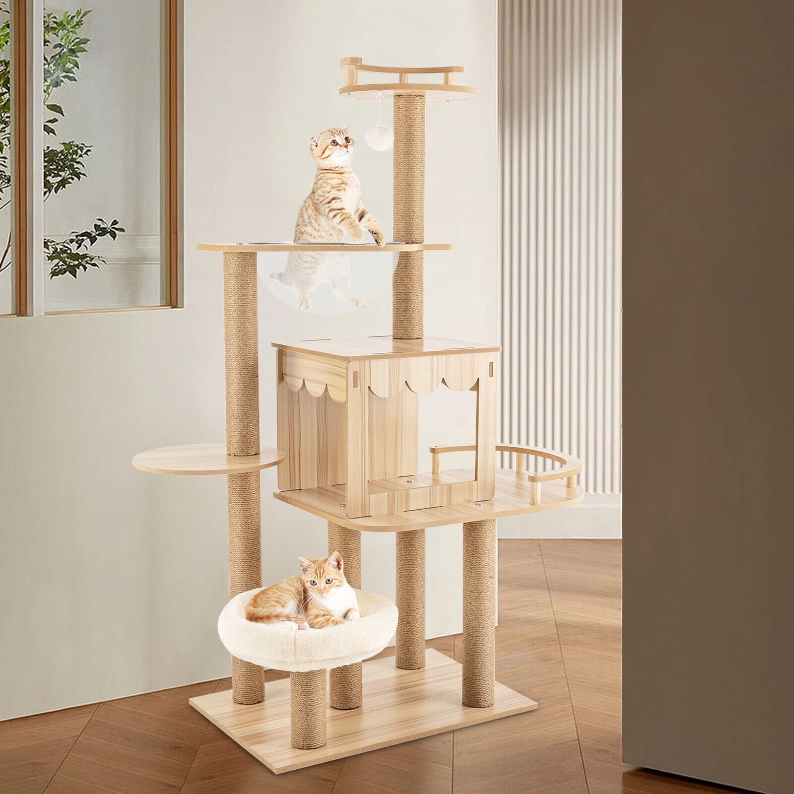 Multi-Level Cat Tree Tower with House, Nest, Scratching Post & Jumping ...