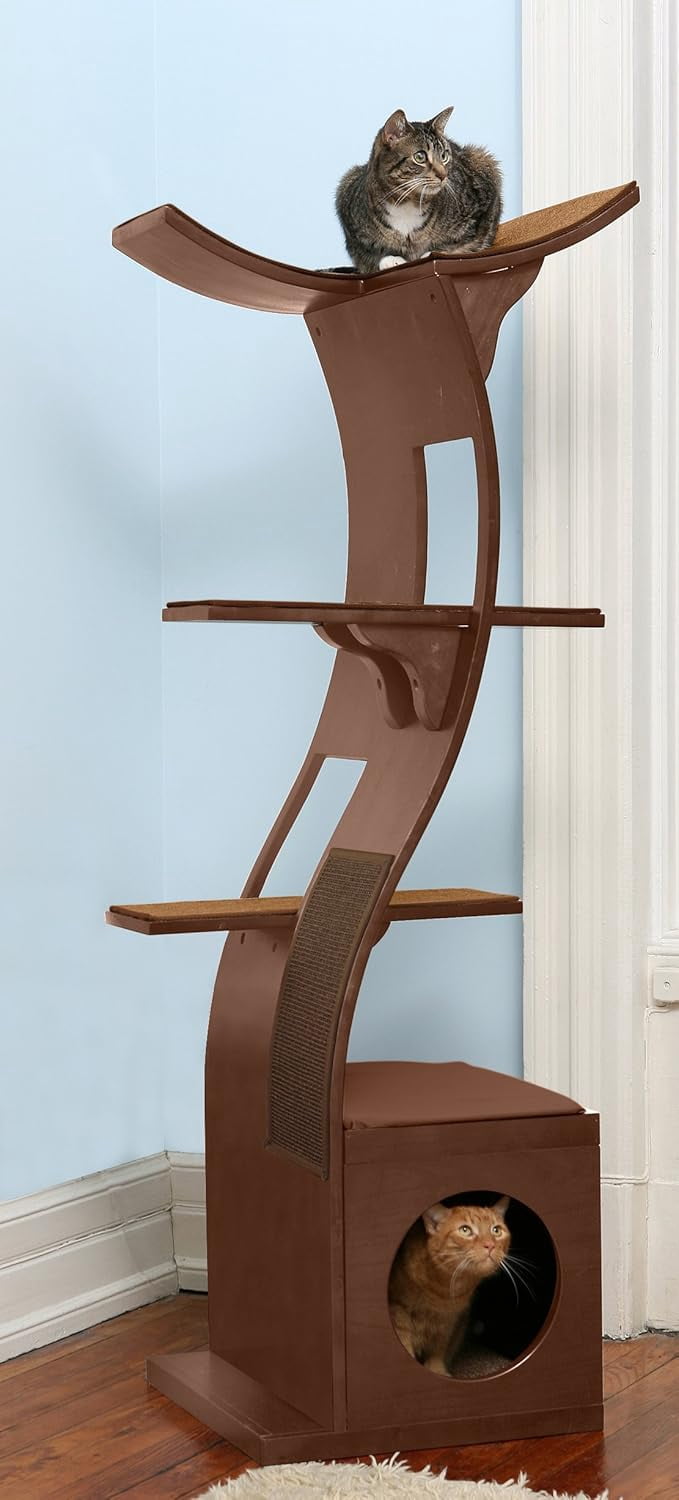 Multi-Level Cat Tree with Scratching Pad & Hideaway Cavern, Brown ...