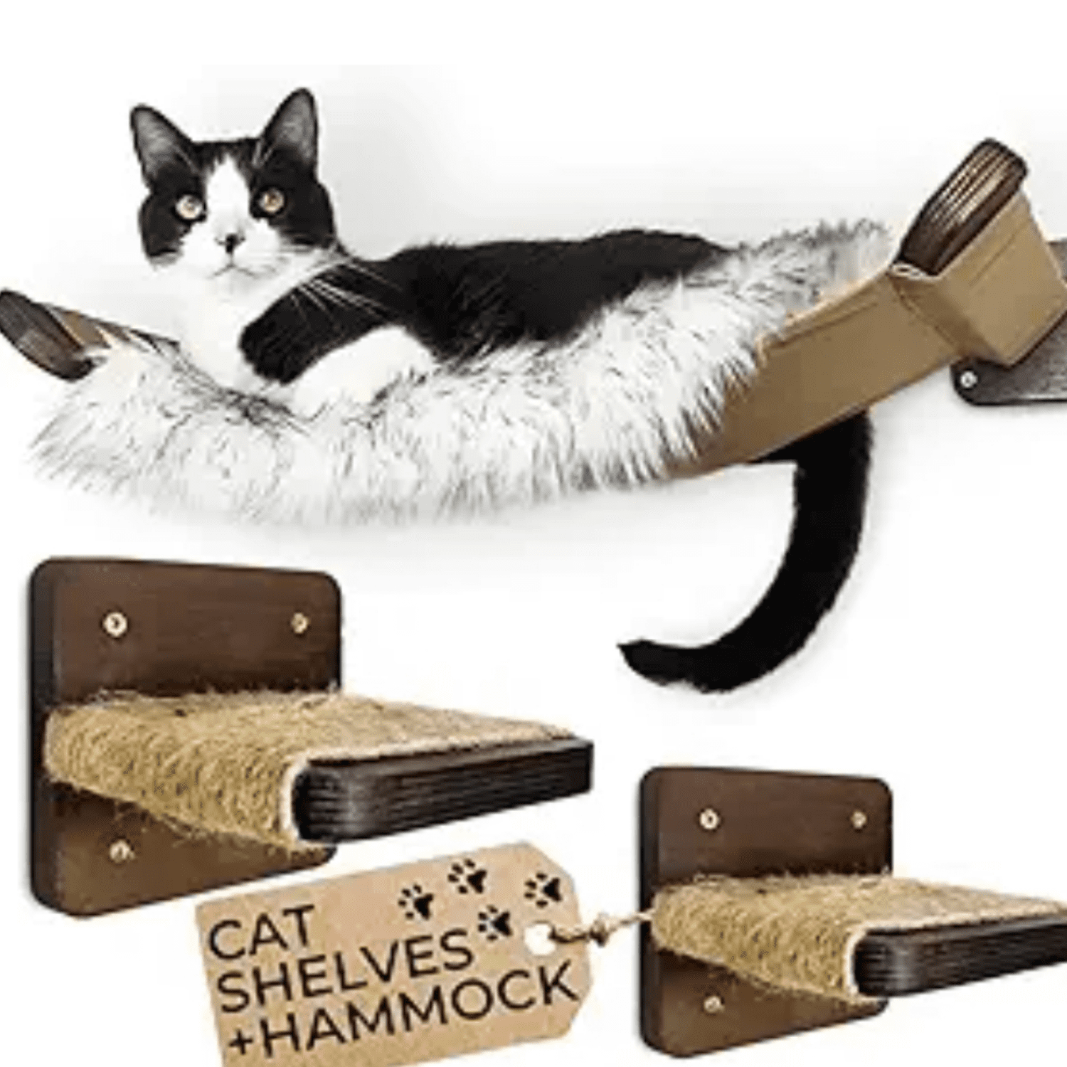 Multi-Level Cat Wall Hammock with Plush Cushion and Two Steps - Shelves ...