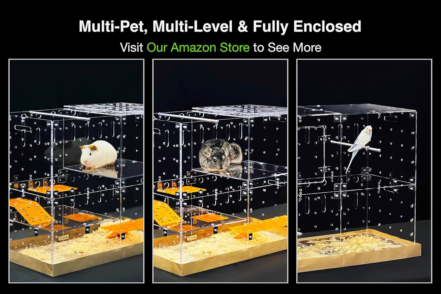 Multi-Level Enclosed Acrylic Cage for Birds & Small Animals ...