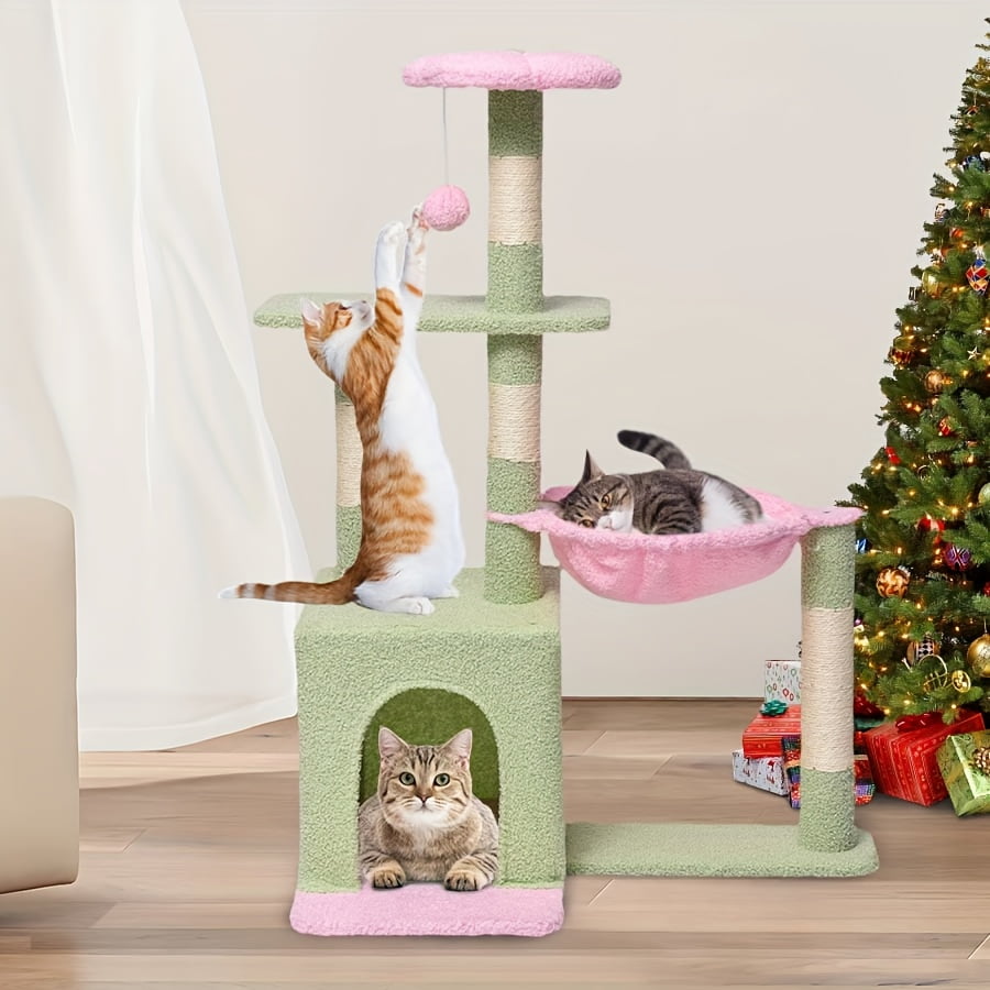 Multi-Level Modern Cat Tree with Removable Hammock, Double-Level Plush ...