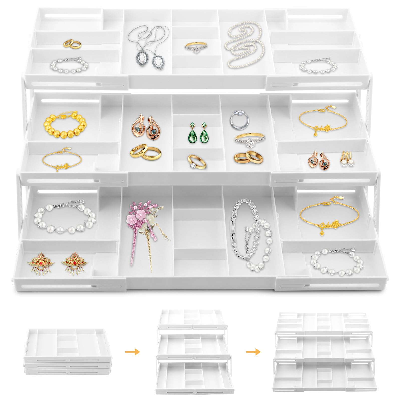 Multi Level Smart Drawer Organizer, 3 Tier Expandable Desk Organizer ...