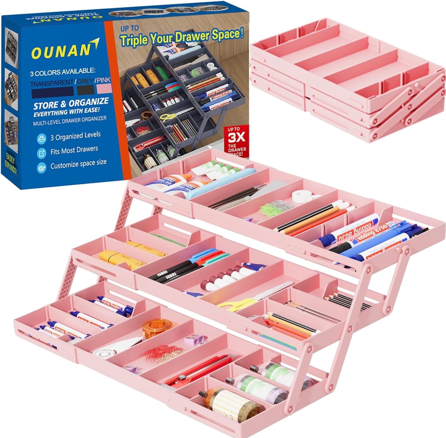 Multi Level Smart Drawer Organizer – 3 Tier Expandable Drawer Organizer ...