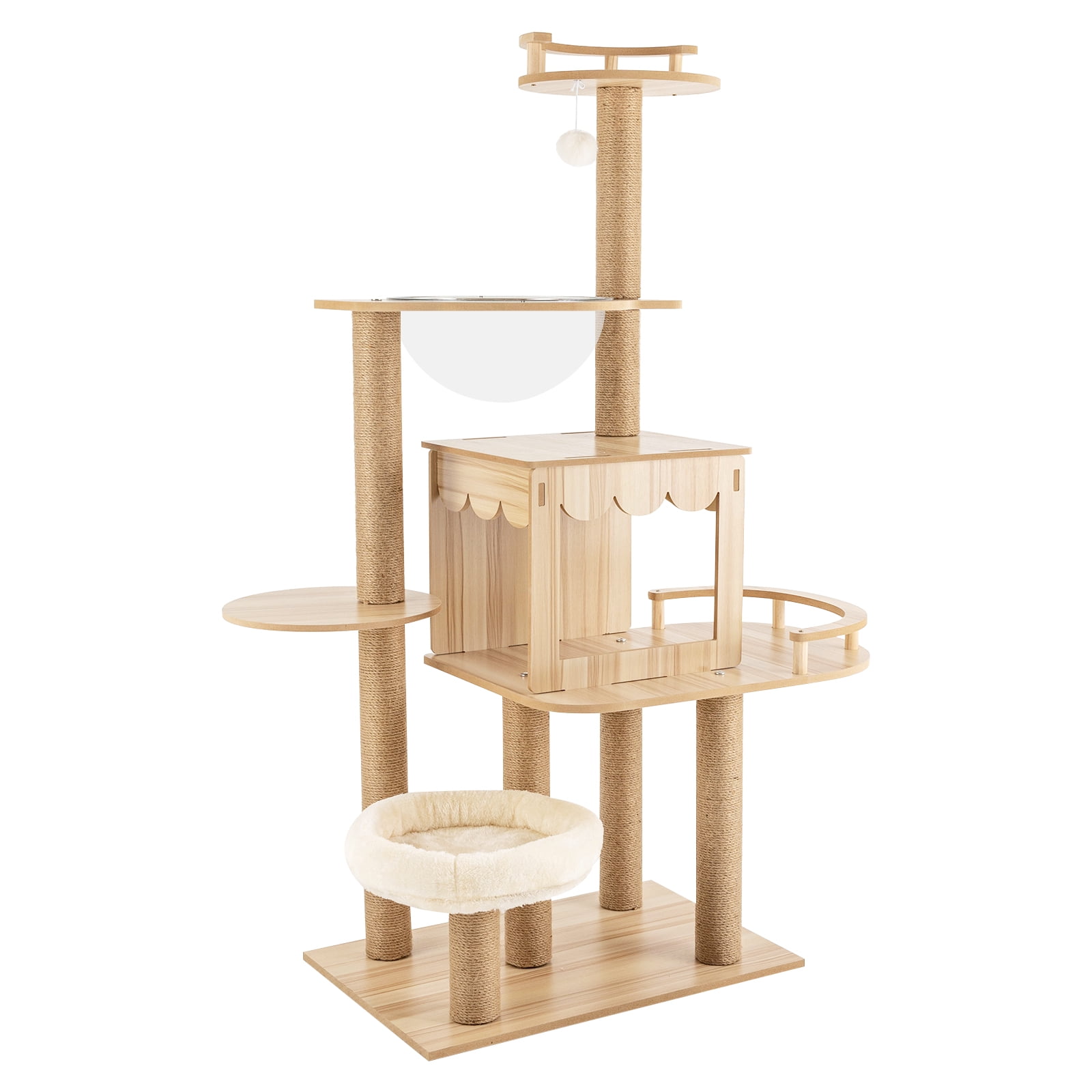 Multi-Level Wood Cat Tree Tower for Indoor All-in-one Pets Play Tree ...