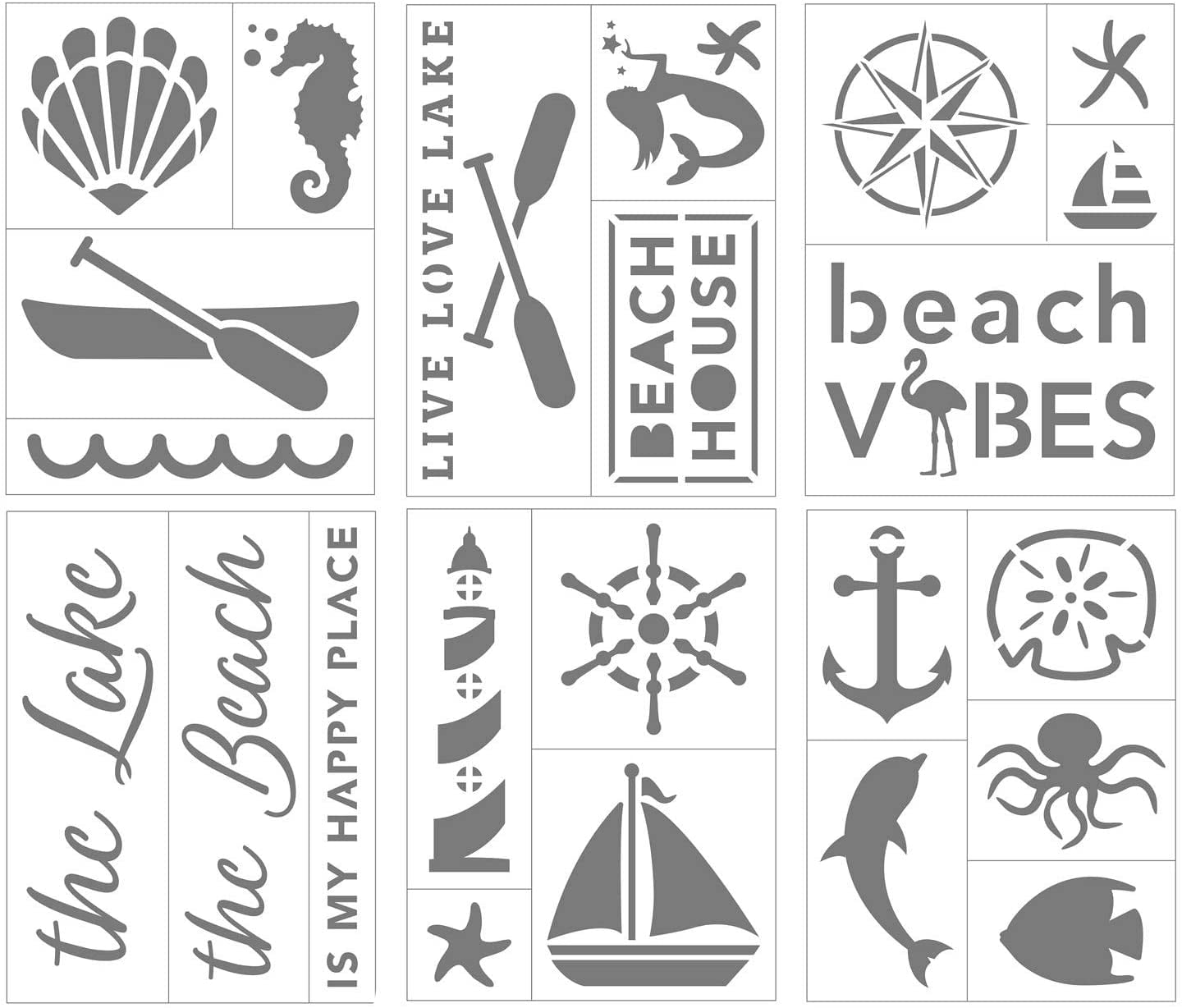 Multi-Media Adhesive Back Beach and Lake Stencil Set - 6 Sheets - 6 x 8 ...