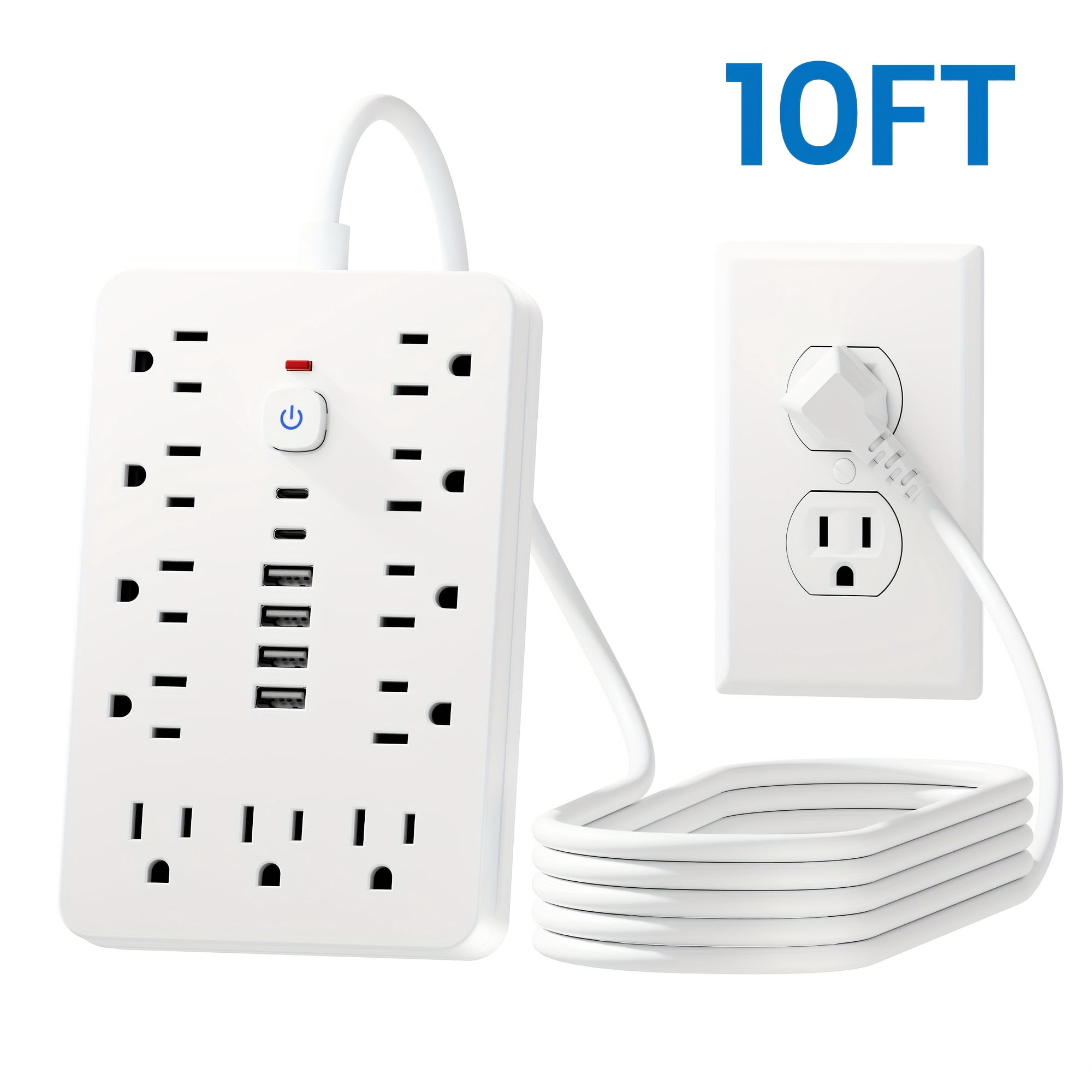 Multi-Outlet Power Strip, 11 AC Outlets, 4 USB-A, 2 Type-C Ports, Surge ...