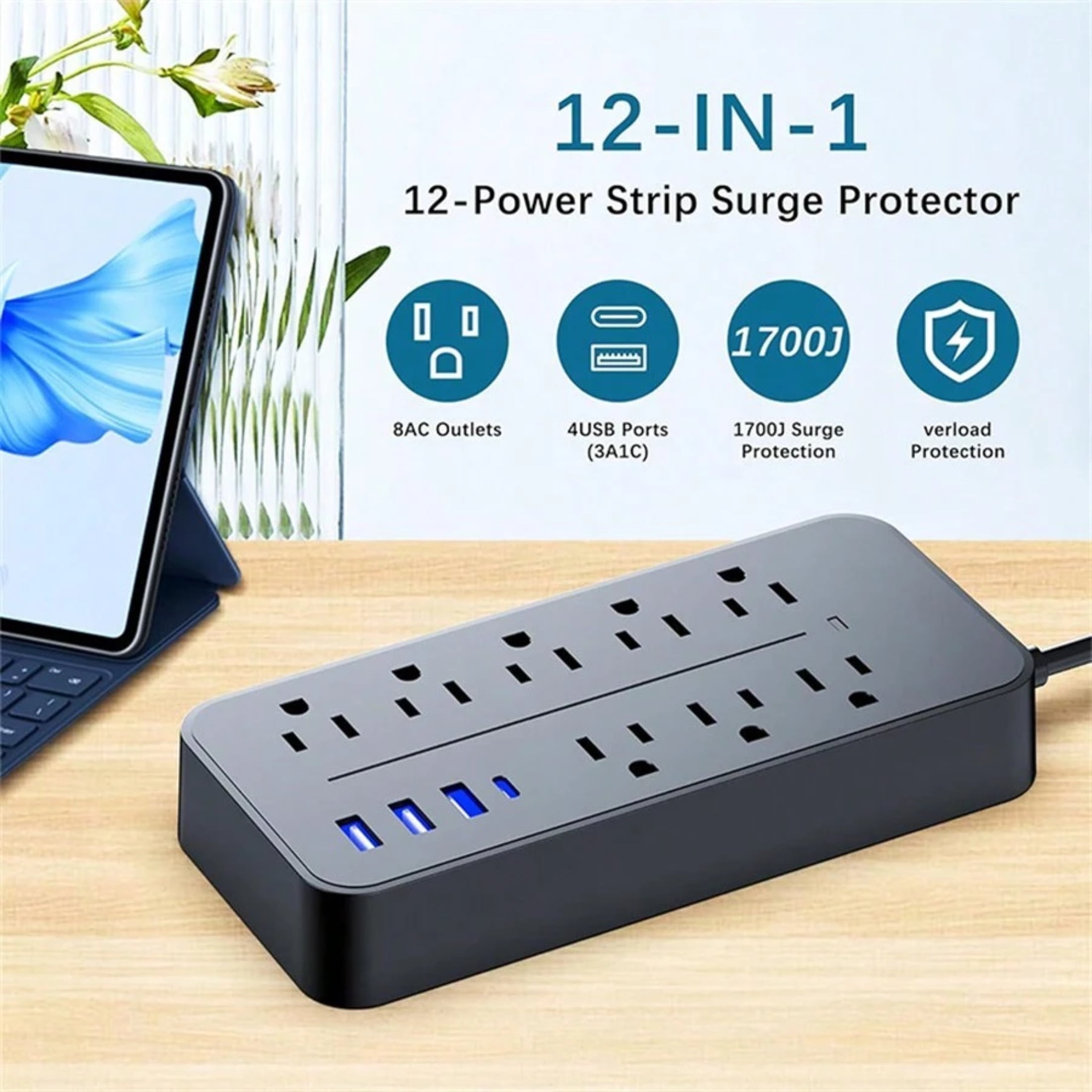 Multi - Outlet Power Strip with USB Ports, Surge Protected Extension ...