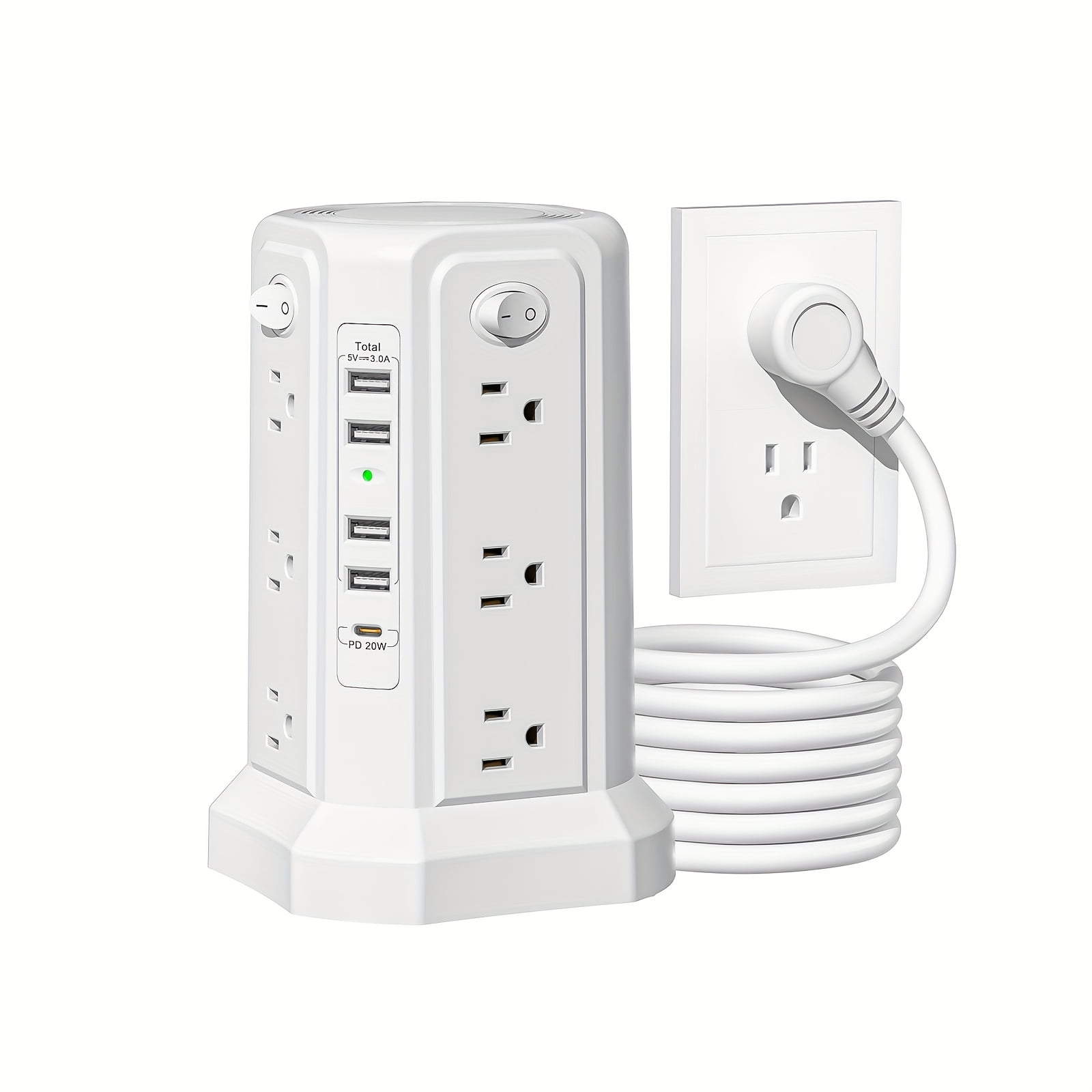 [Multi-Outlet Power Tower] 12 AC Outlets & 4 USB-A, 1 USB-C (PD 20W ...