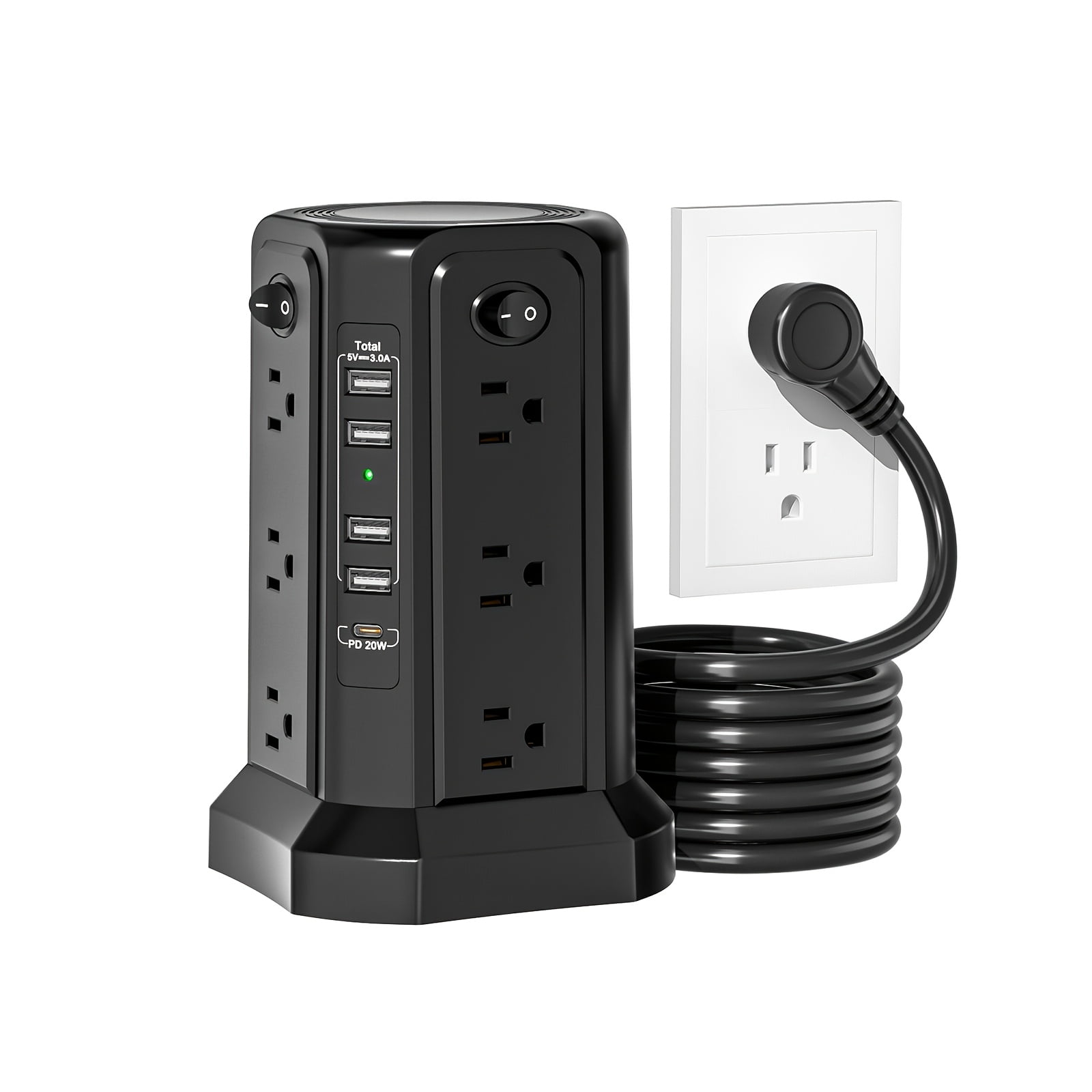 [Multi-Outlet Power Tower] 12 AC Outlets & 4 USB-A, 1 USB-C (PD 20W ...