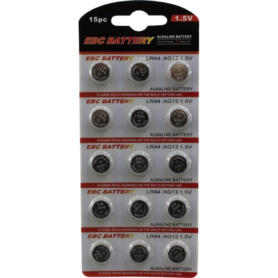 EBC Battery LR44 AG13 Alkaline Button Cell, 1.5V, 15 Pack, Long-Lasting ...