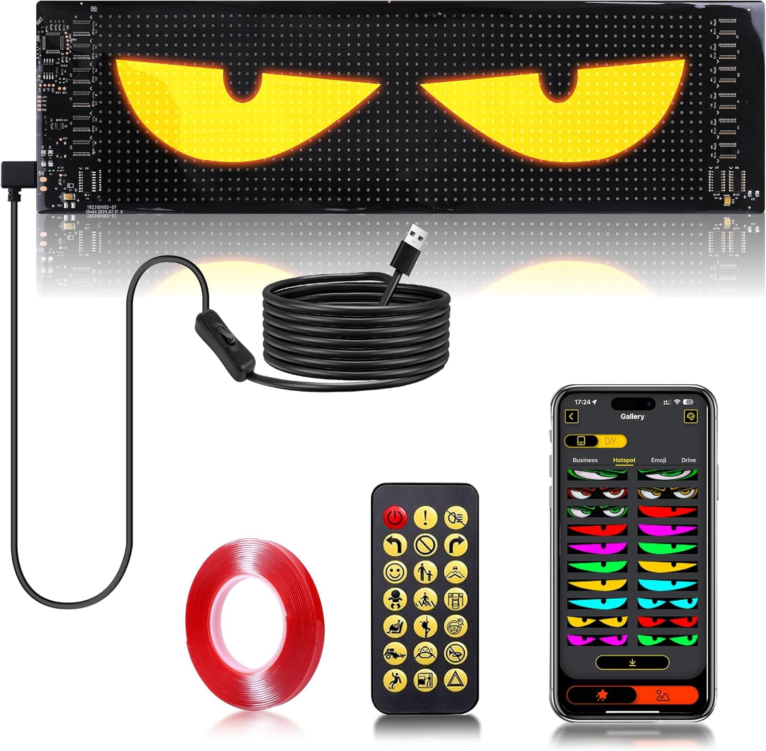 Multi-Panel Sync Eyes Display 64x20 Sign (14"x4.3") | 5V Programmable ...