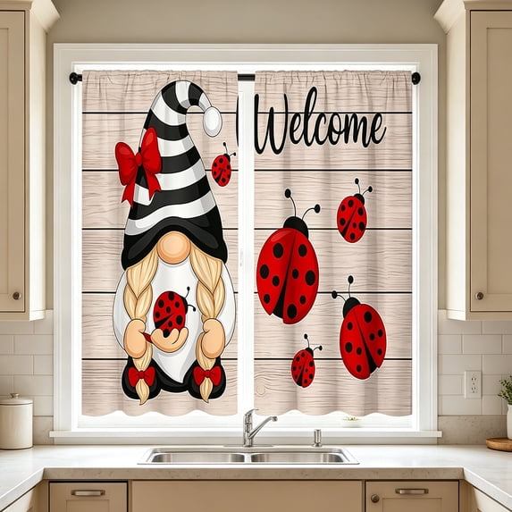 Multi-Pattern 2D Printed Kitchen Short Curtains Set of 2, Washable ...