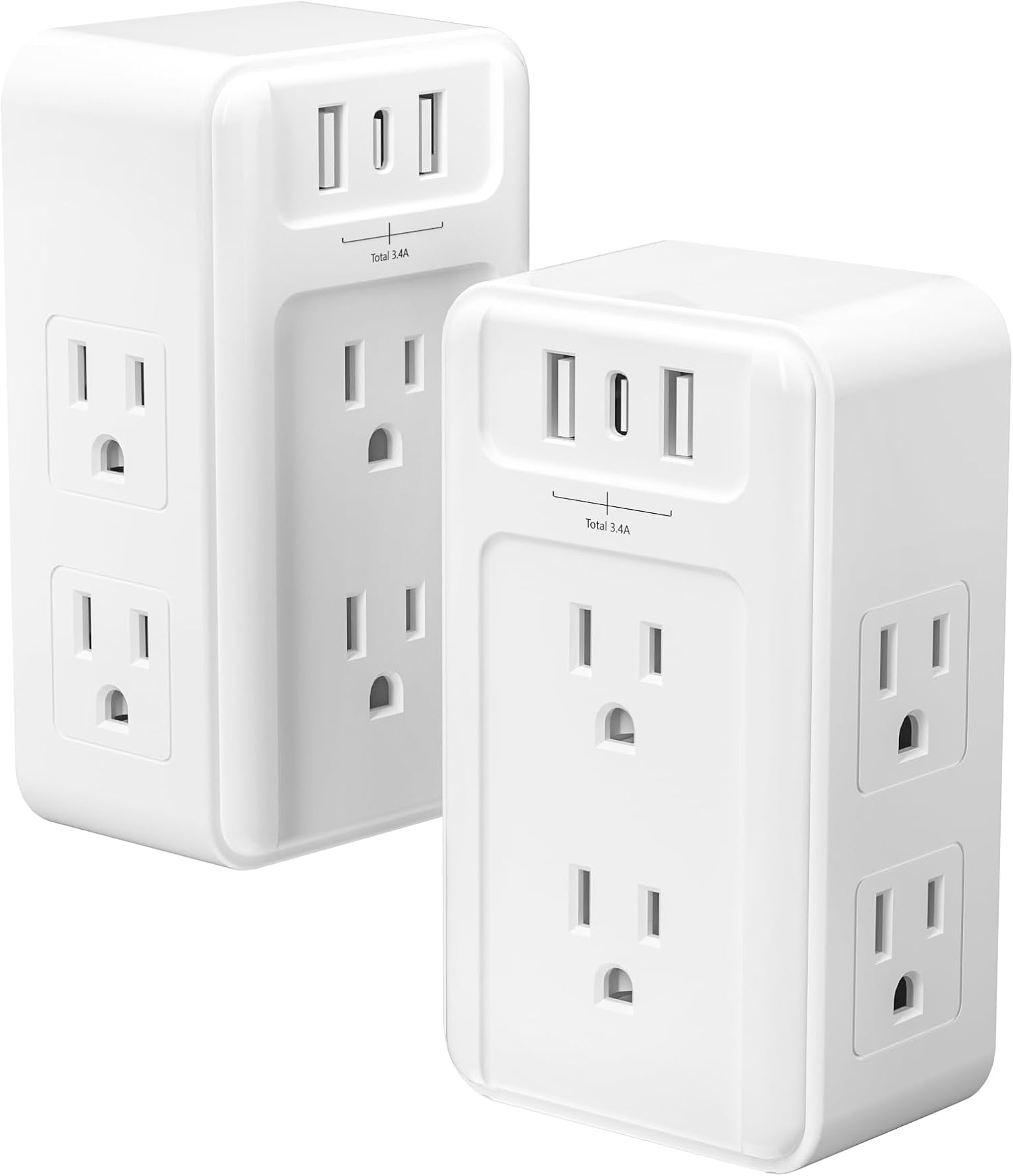 Multi Plug Outlet 2 , 6 Wall Outlet Extender with 3 Ports (1 C) Total 3 ...