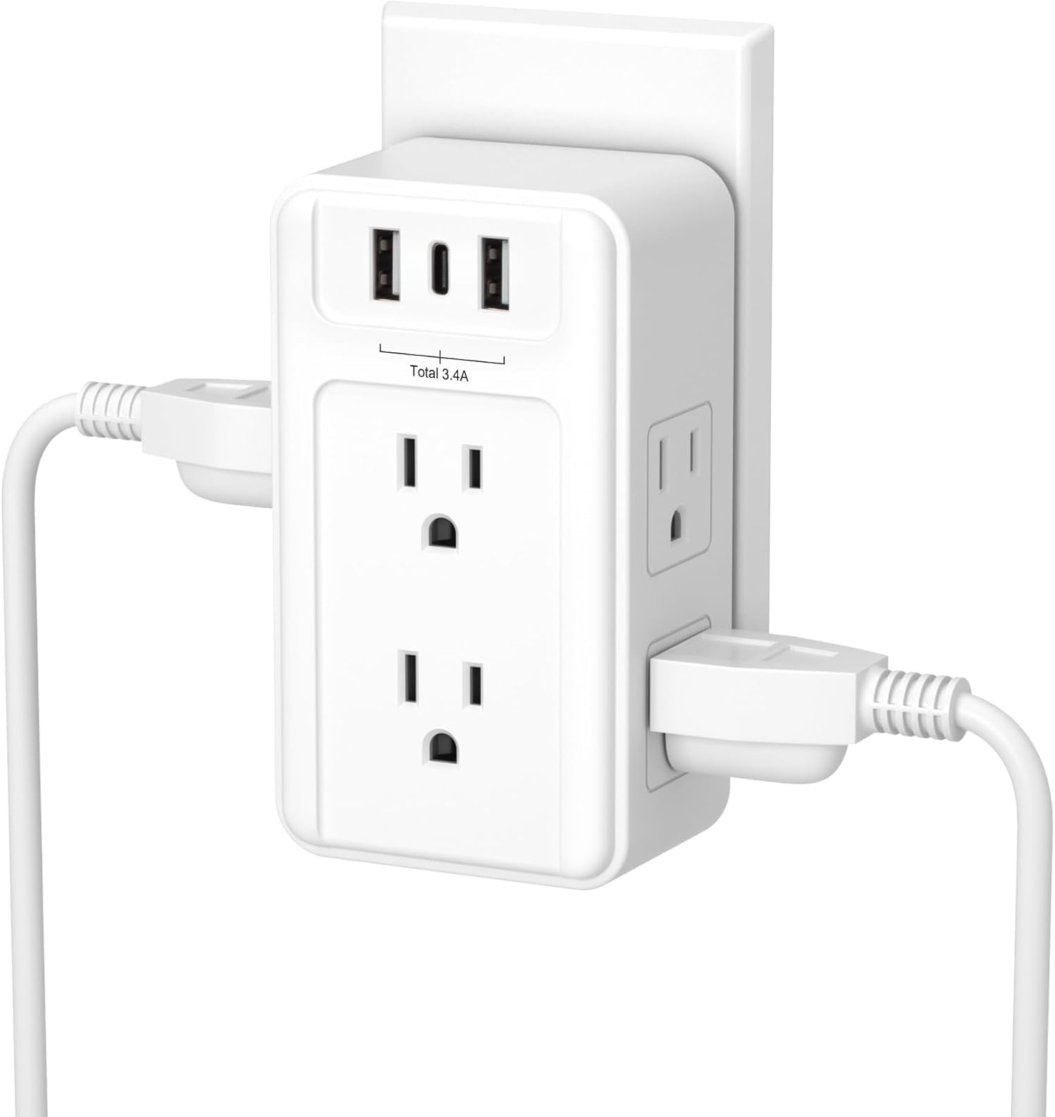 Multi Plug Outlet, 6 Wall Outlet Extender with 3 Ports (1 C) Total 3.4A ...
