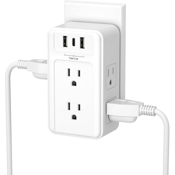 Multi Plug Outlet, 6 Wall Outlet Extender with 3 USB Charging Ports (1 ...