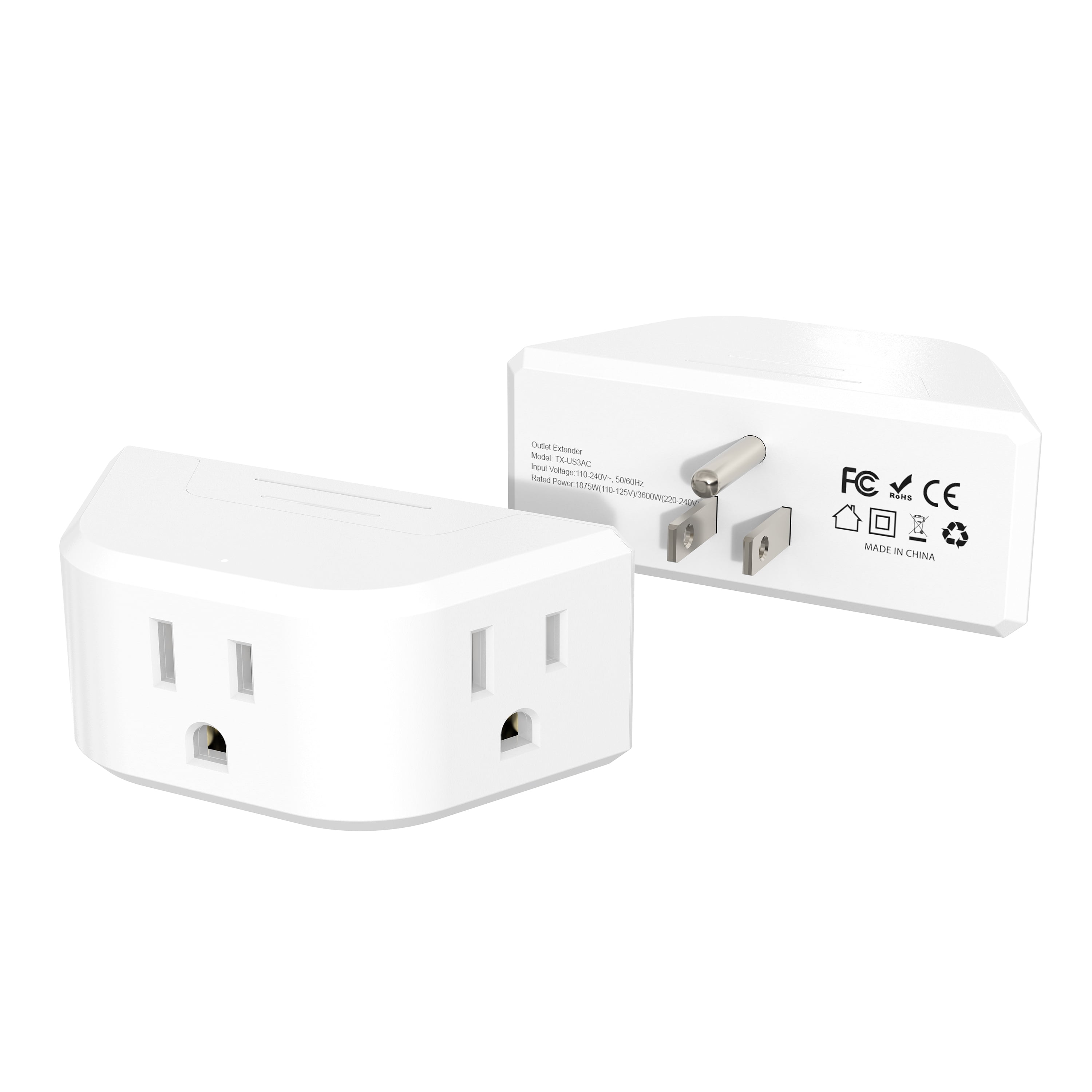 Multi Plug Outlet Extender 2 Pack - Electrical Wall Splitter, 3 Way ...