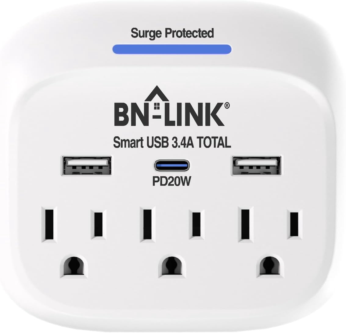 Multi Plug Outlet Extender with PD 20W USB C, 3 Outlets Surge Protector ...