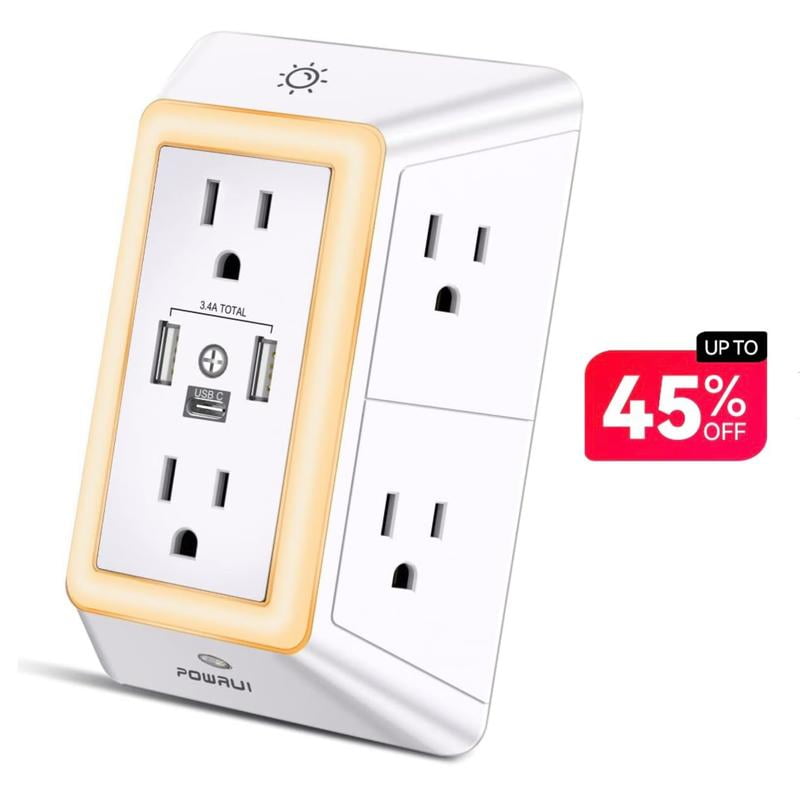 Multi Plug Outlet Surge Protector - POWRUI 6 Outlet Extender with 3 USB ...