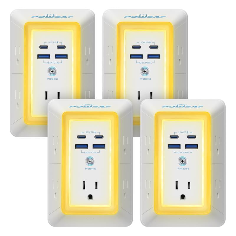 Multi Plug Outlet Surge Protector - POWSAF 5 Outlet Extender with 4 USB ...