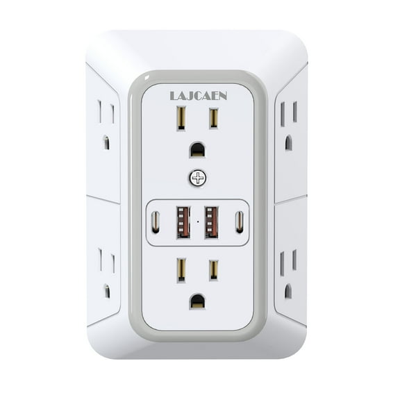 Wall , Surge Protector, 5 Outlet Extender with 4 Ports (4.8A Total) 3 ...