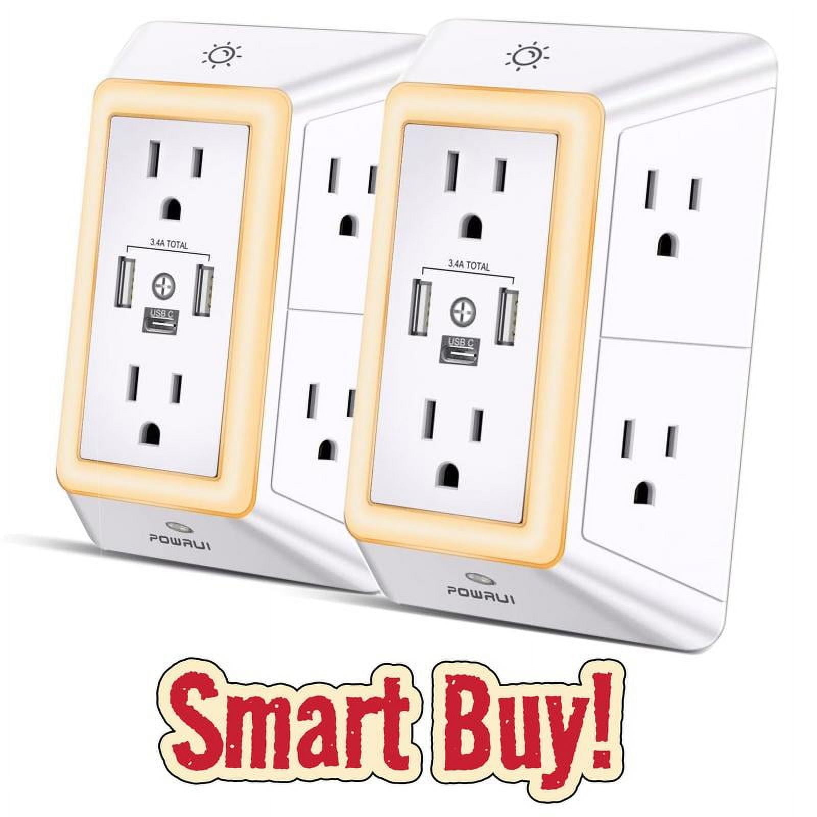 Multi Plug Outlet Surge Protector with Night Light Sensor, 3 USB Ports ...