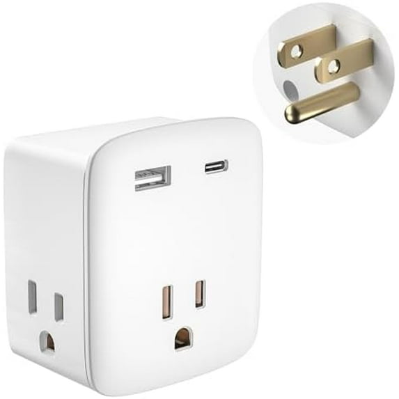 Multi-Plug Wall Outlet Extender Splitter Non-Surge Protection Strip ...