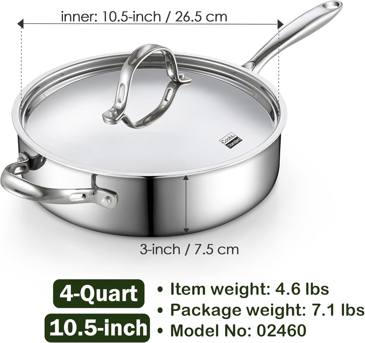 Multi-Ply Clad Stainless Steel Saute Pan 10.5 Inch, 4 Quart Deep Frying ...