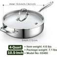 Multi-Ply Clad Stainless Steel Saute Pan 10.5 Inch, 4 Quart Deep Frying Pan Skillet with Lid ...