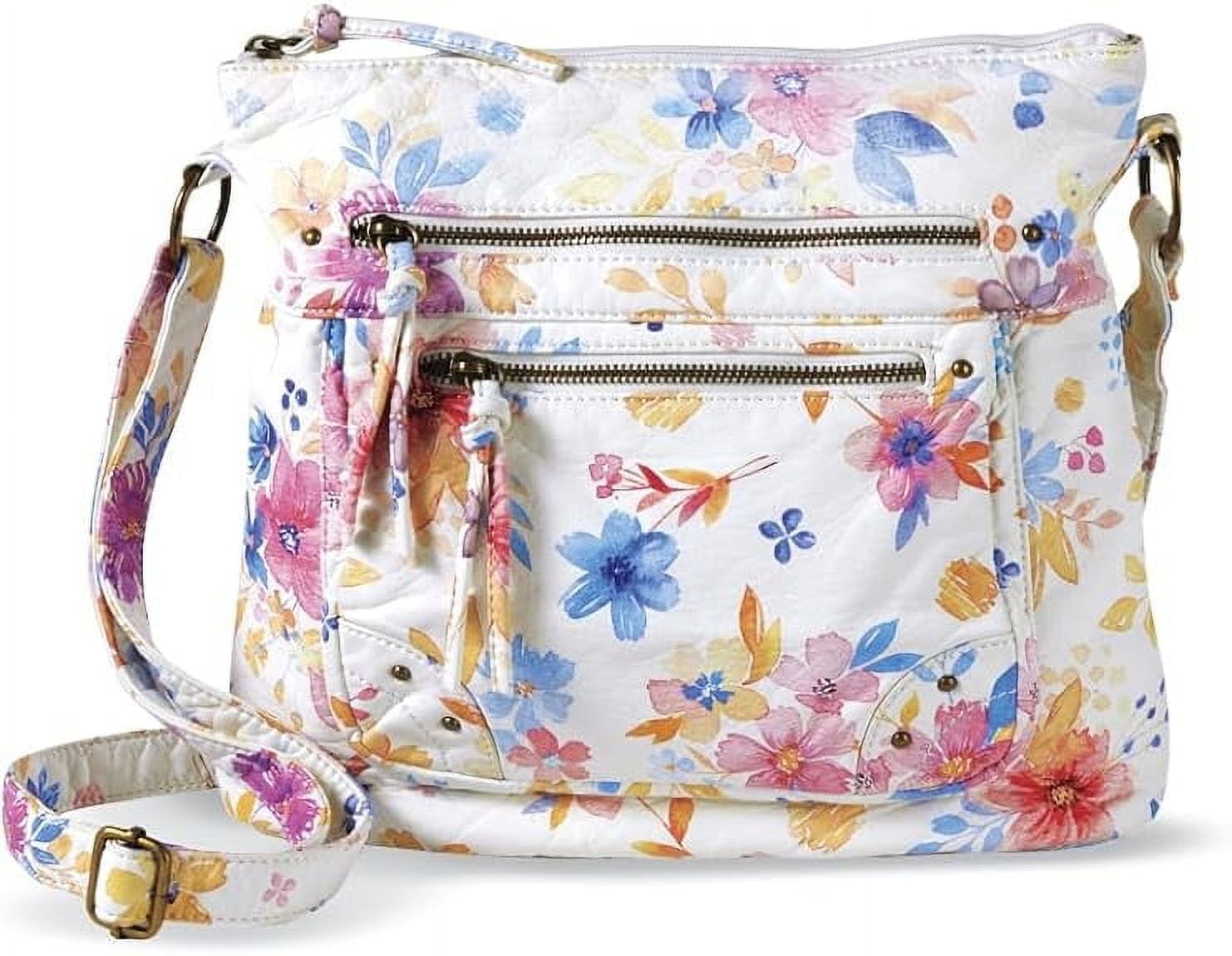 Multi-Pocket Crossbody Bag for Women, Floral Vegan Leather Designer ...