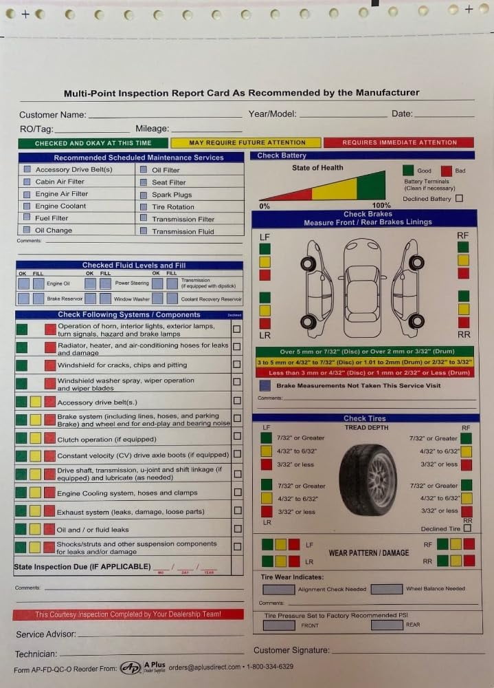 Multi Point Inspection Form - 2 Part - AP-FD-QC-O - 500 Quantity (P8 ...