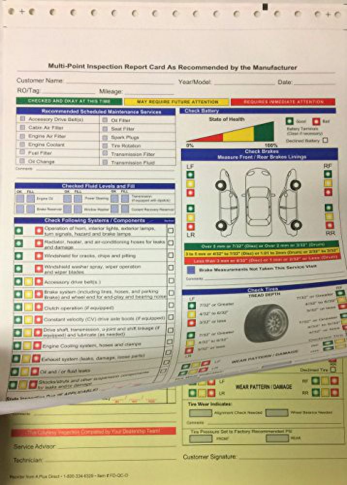 Multi Point Inspection Form 2 Part - FD-QC-O (250) - Walmart.com