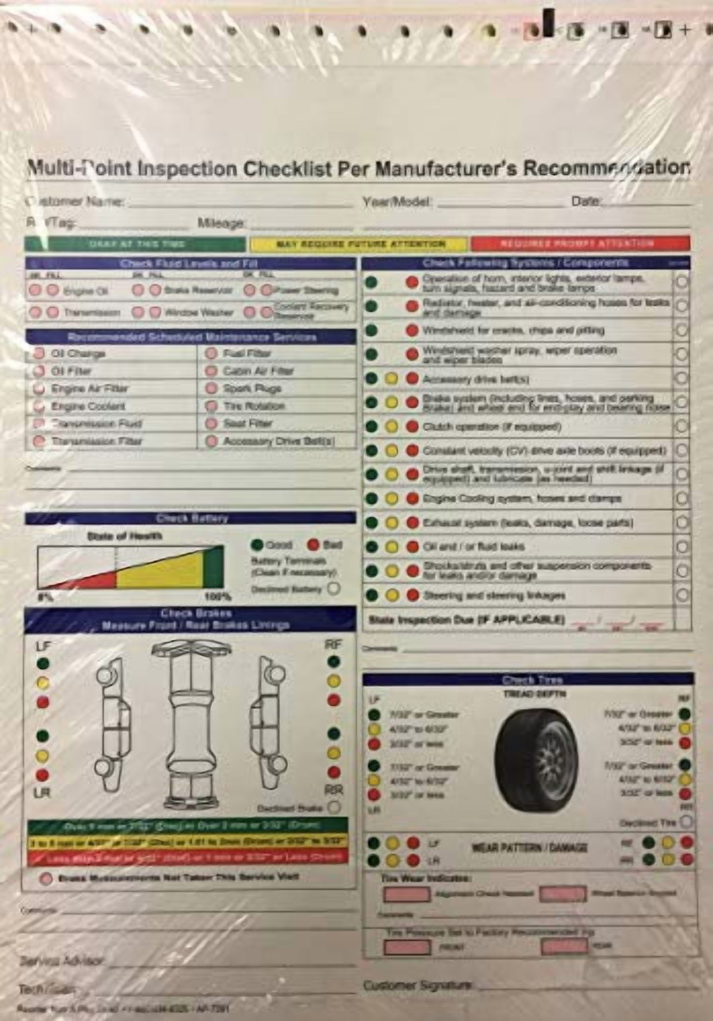 Multi-Point Inspection Forms -500 Qty. 7291 (W15) - Walmart.com