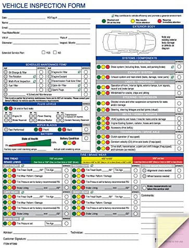 Multi-Point Inspection Forms - Generic Vehicle Inspection - Walmart.com