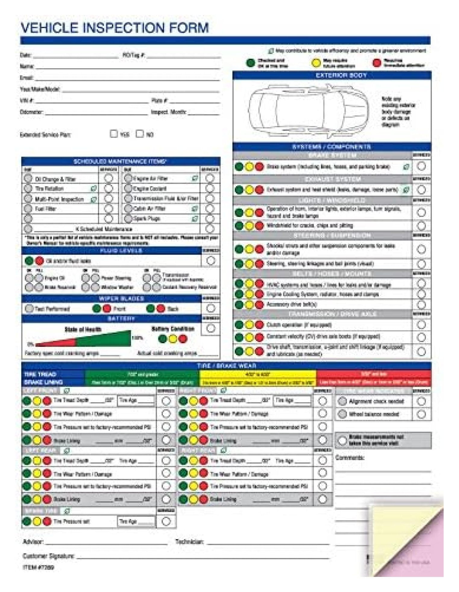 Multi-Point Inspection Forms - Vehicle Inspection - Walmart.com