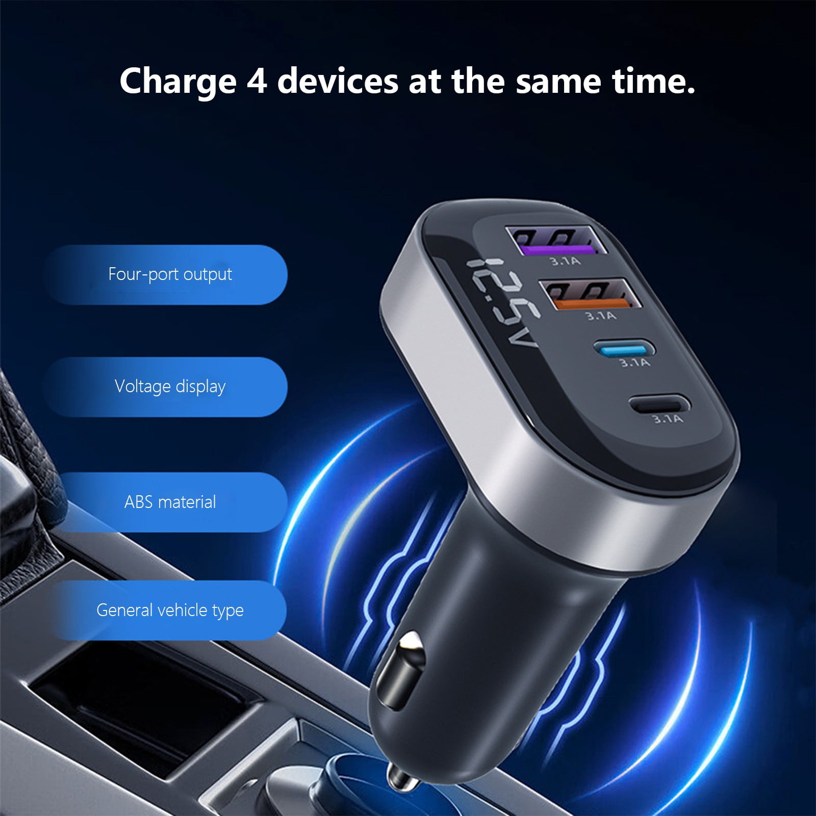 Multi Port Car Charger,4-Port USB Super Fast Charging with Overheat ...