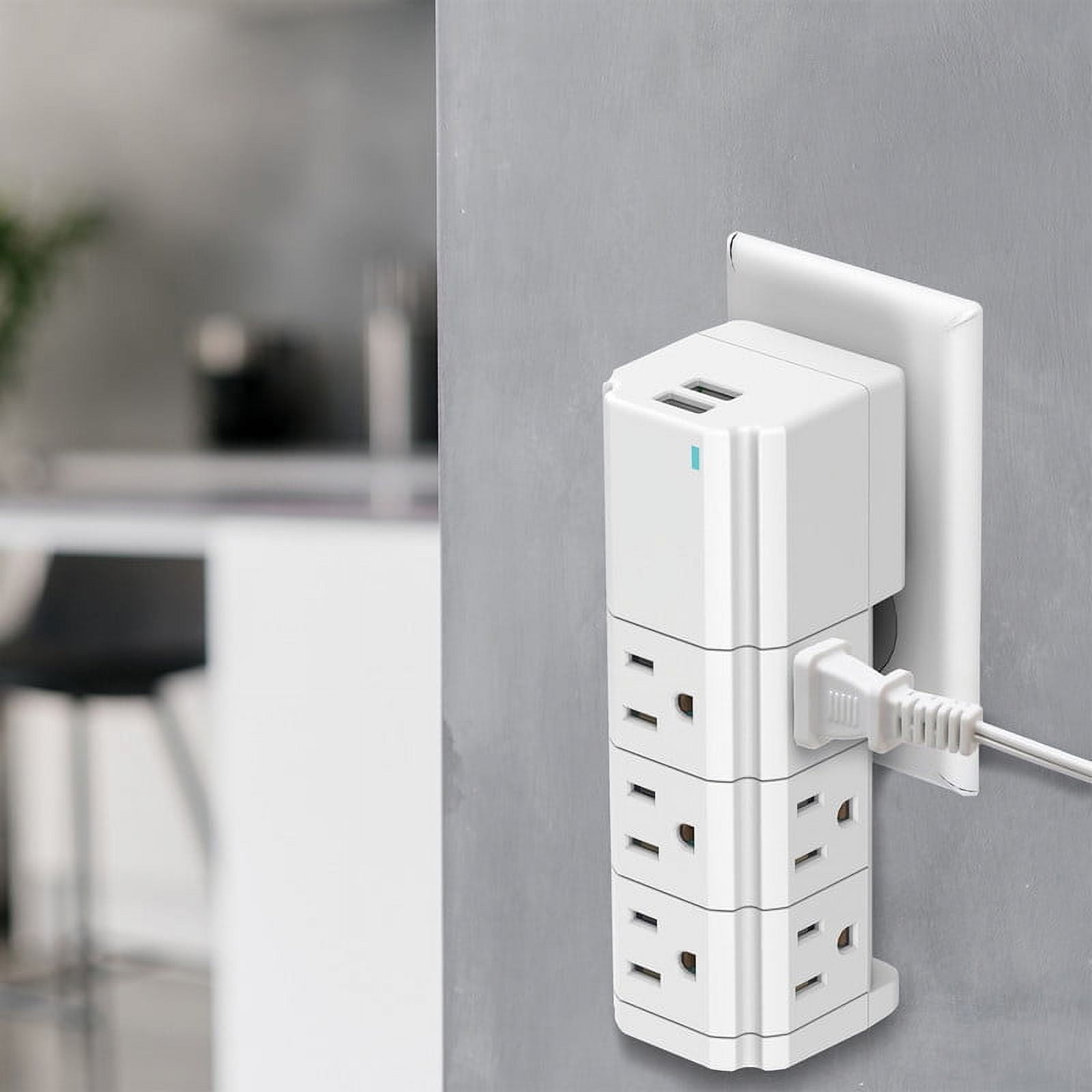 Multi-Port Swivel Wall Tap-ETL Certified 9 A/C Outlets + 2 USB-A Output ...