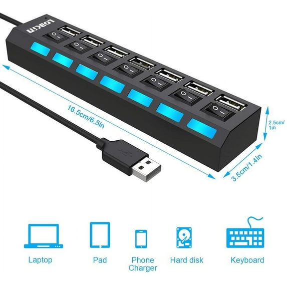 Multi Port USB Hub Splitter, 7-Port USB 2.0 Hub for Laptop, USB Port ...