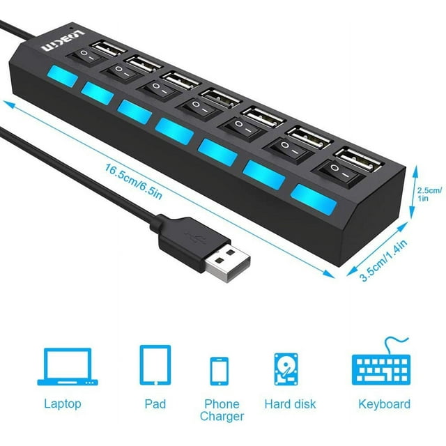 Multi Port USB Hub Splitter, 7-Port USB 2.0 Hub for Laptop, USB Port ...