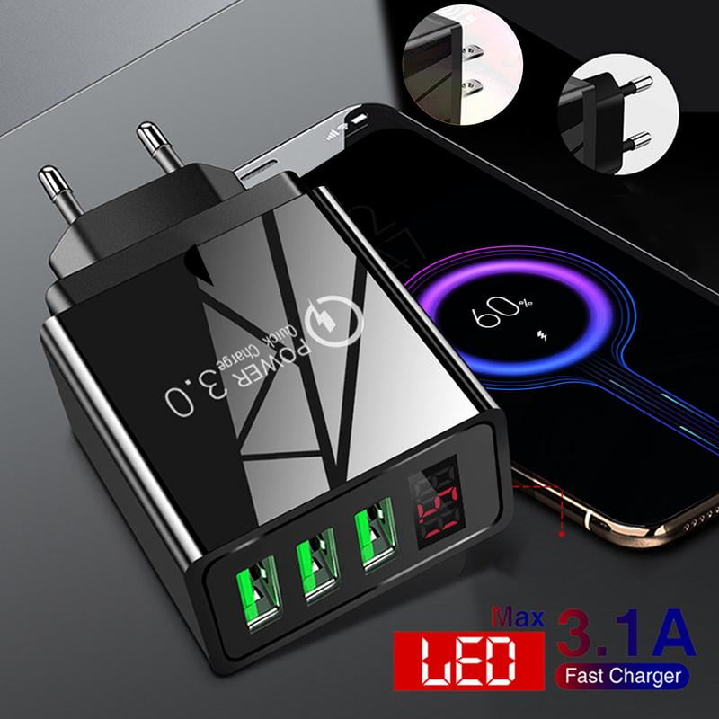 Multi-Port Wall Charger - Smart Voltage Display with 65W USB-C PD & QC 4.0, 3-Device ...