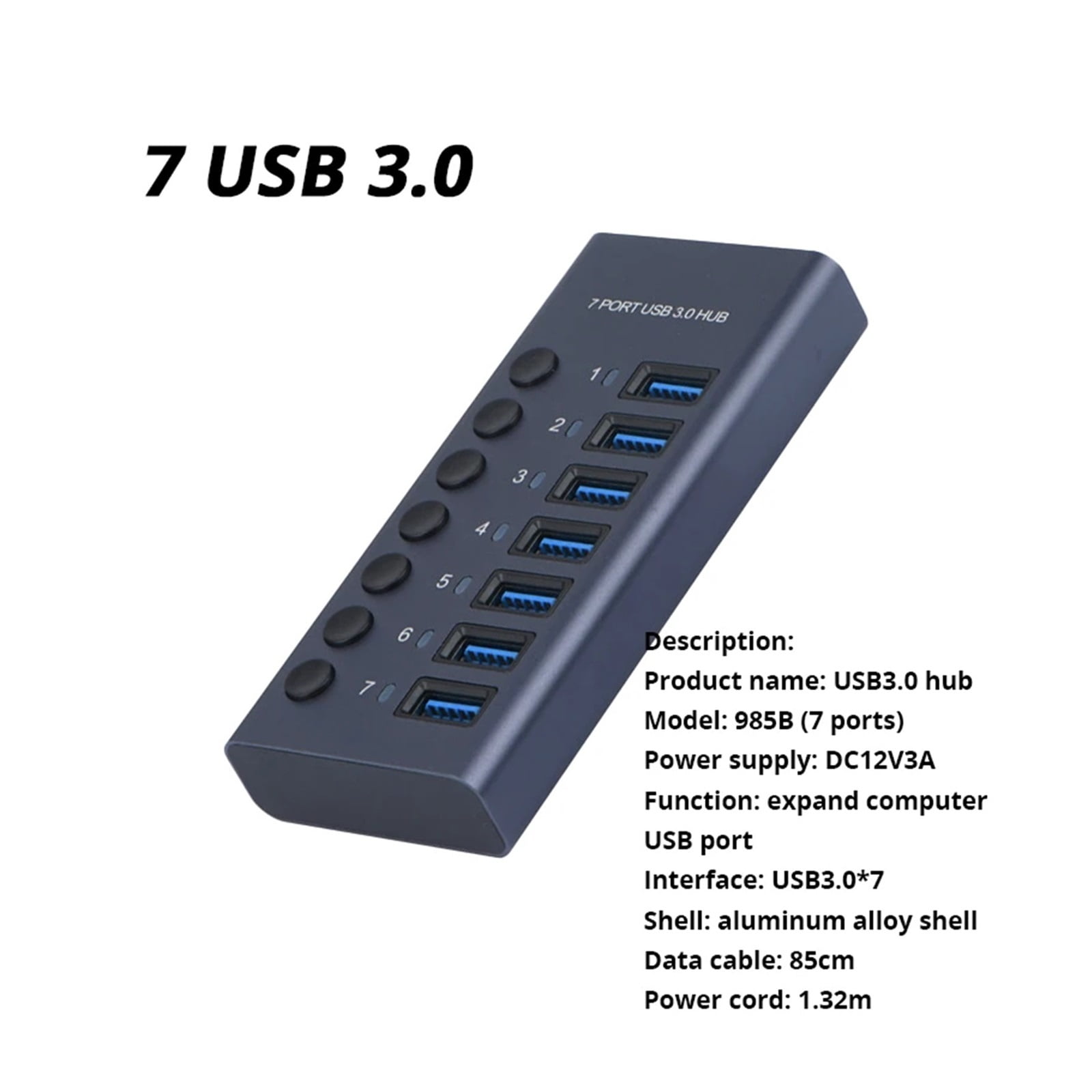 Multi Ports USB 3.0 Hub Aluminum Power Adapter Multiple Expander Hubs ...
