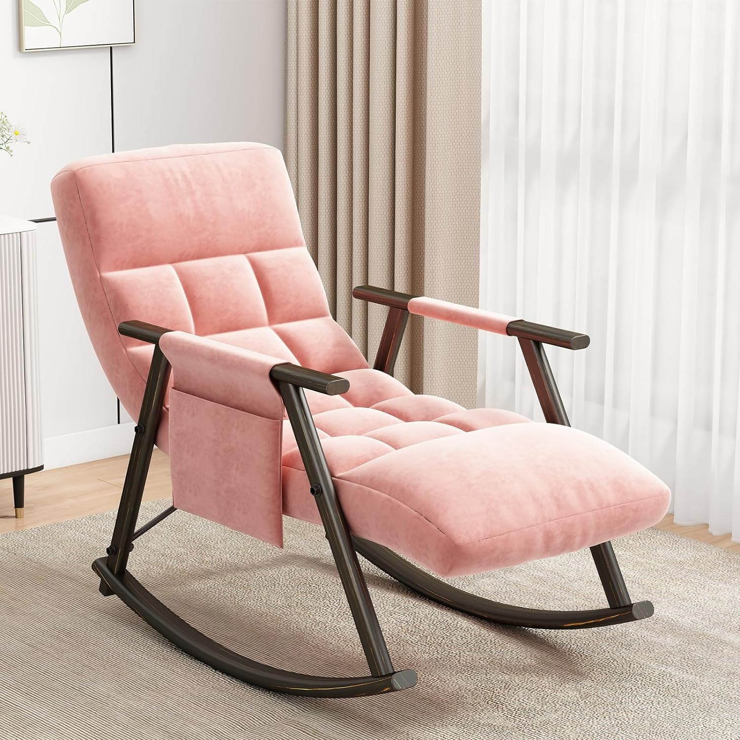 Multi-Position Reclining Rocking Chair Adjustable Back & Footrest Soft ...