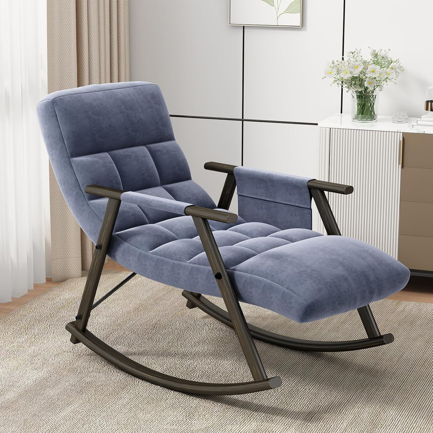 Multi-Position Reclining Rocking Chair Adjustable Back & Footrest Soft ...